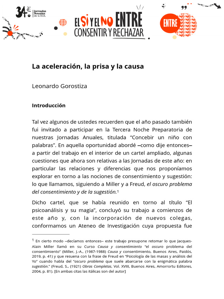 La Aceleración, La Prisa y La Causa | PDF | Jacques Lacan | Psicoanálisis
