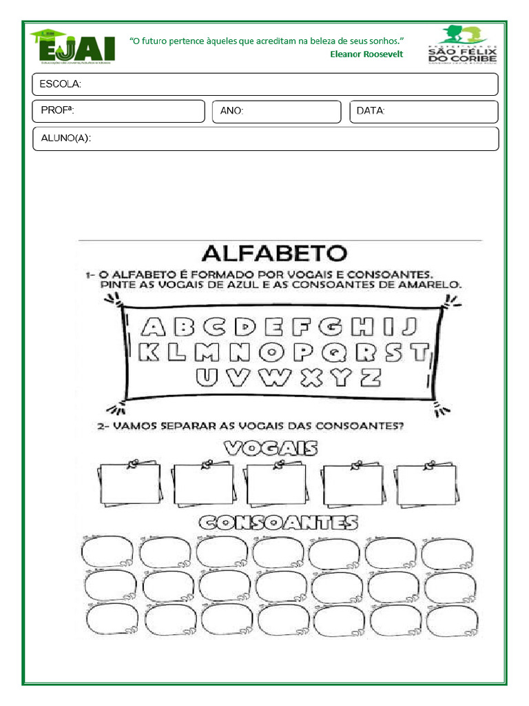 Atividade Portugês Letras Do Alfabeto 11.03 f1 | PDF
