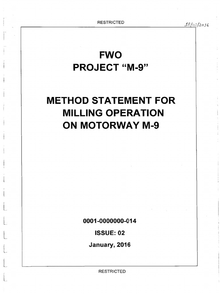 Method Statement For Milling Operation Approved-01142013014123 | PDF