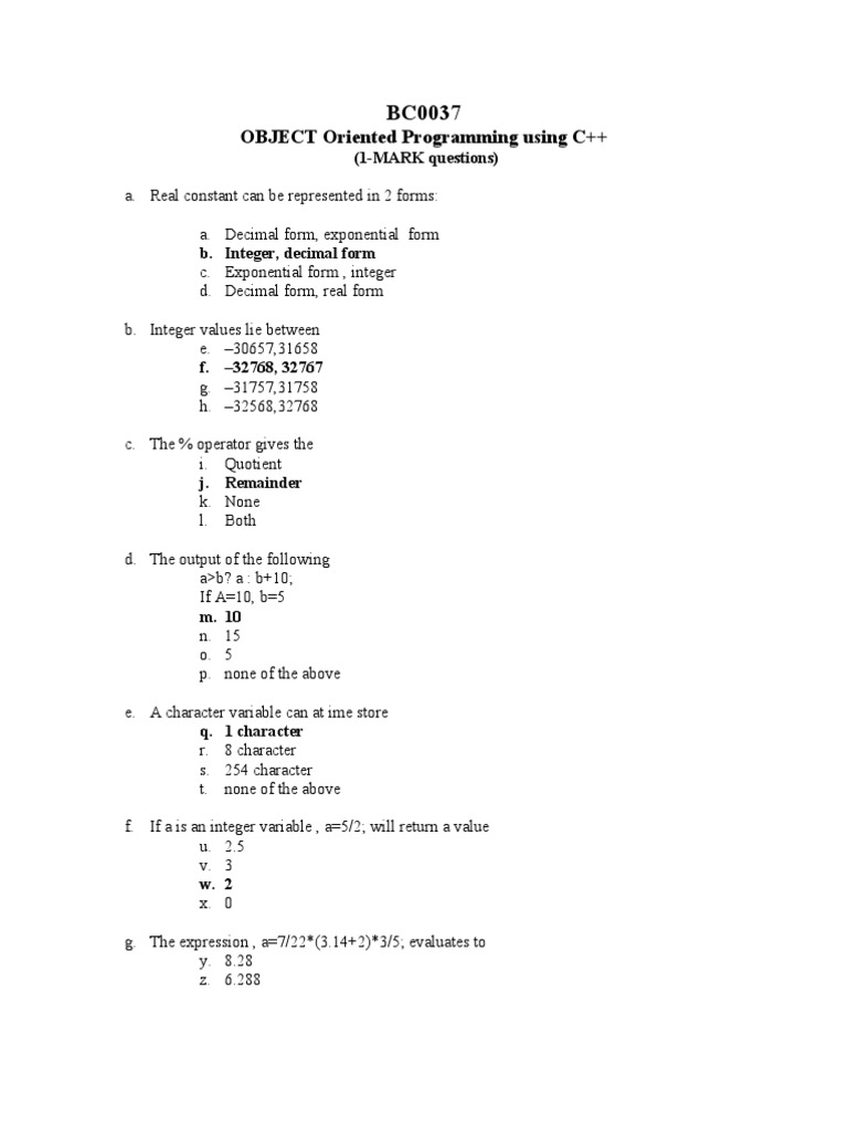 Bc0037 Object Oriented Programming Using C Paper 2 Pdf Subroutine Parameter Computer 4835