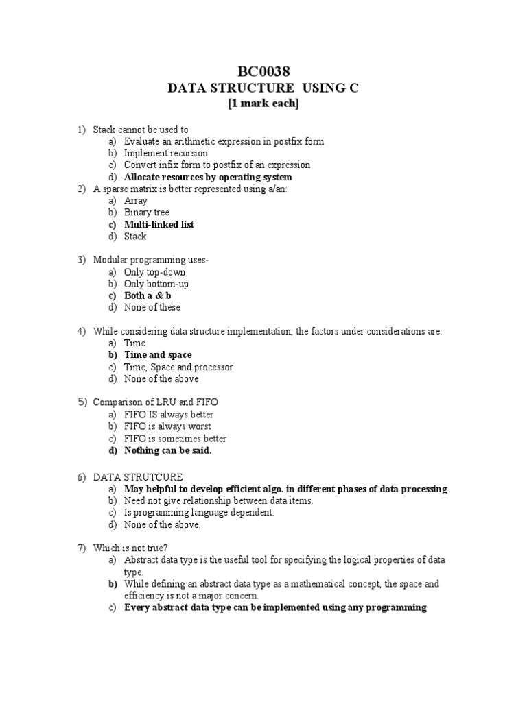 Bc0038 Data Structure Using C Paper 1 Download Free Pdf C Programming Language String 3020