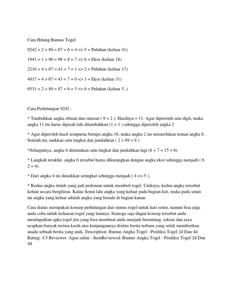Cara Hitung Rumus Togel | PDF