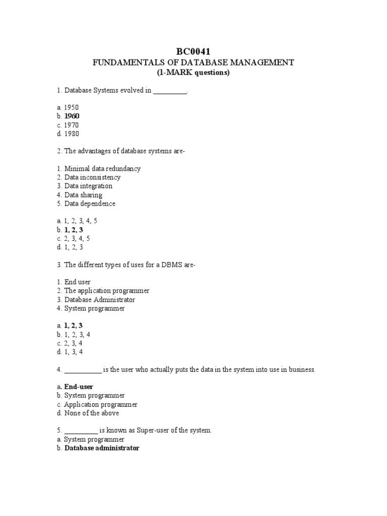 BC0041 Fundamentals of Database Management Paper 1 | PDF | Relational ...