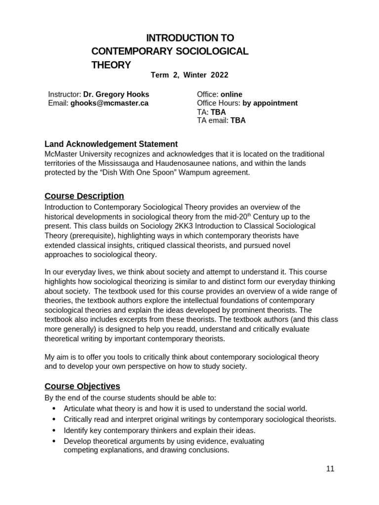 SOCIOL 2LL3, Winter 2022, G. Hooks | PDF | Turnitin | Theory