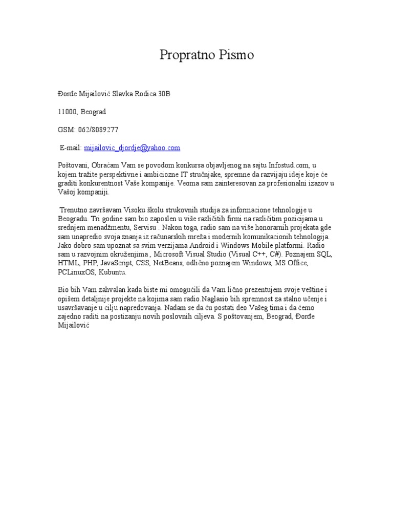 Propratno Pismo | PDF