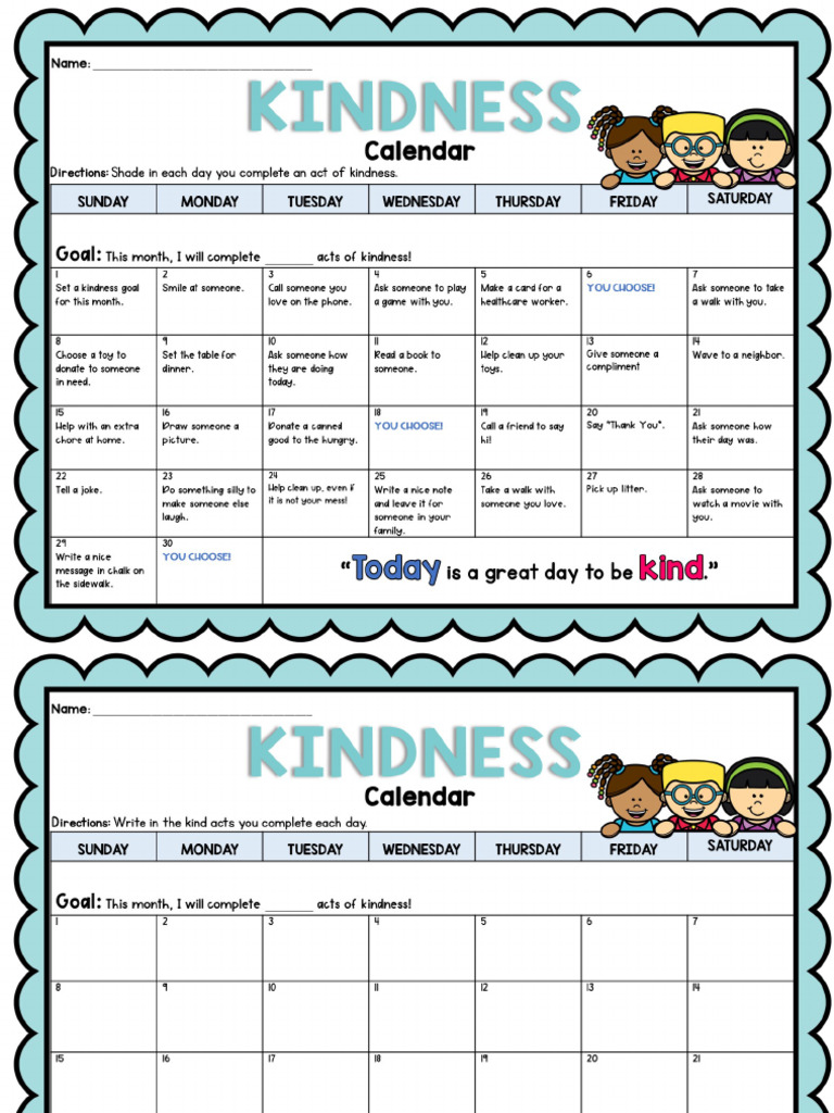 Acts of Kindness Calendar | PDF