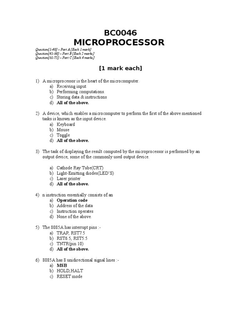 Microprocessor 8085 Exam Questions | PDF | Central Processing Unit | Instruction Set
