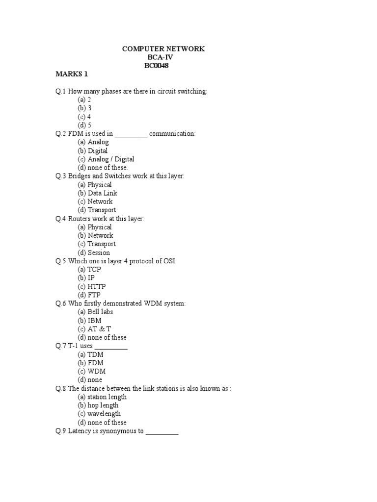 Computer Network Quiz Questions | PDF | Computer Network | Port ...