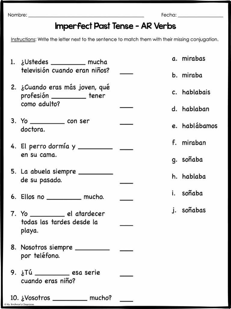 Imperfect Past Tense Worksheet 1 | PDF