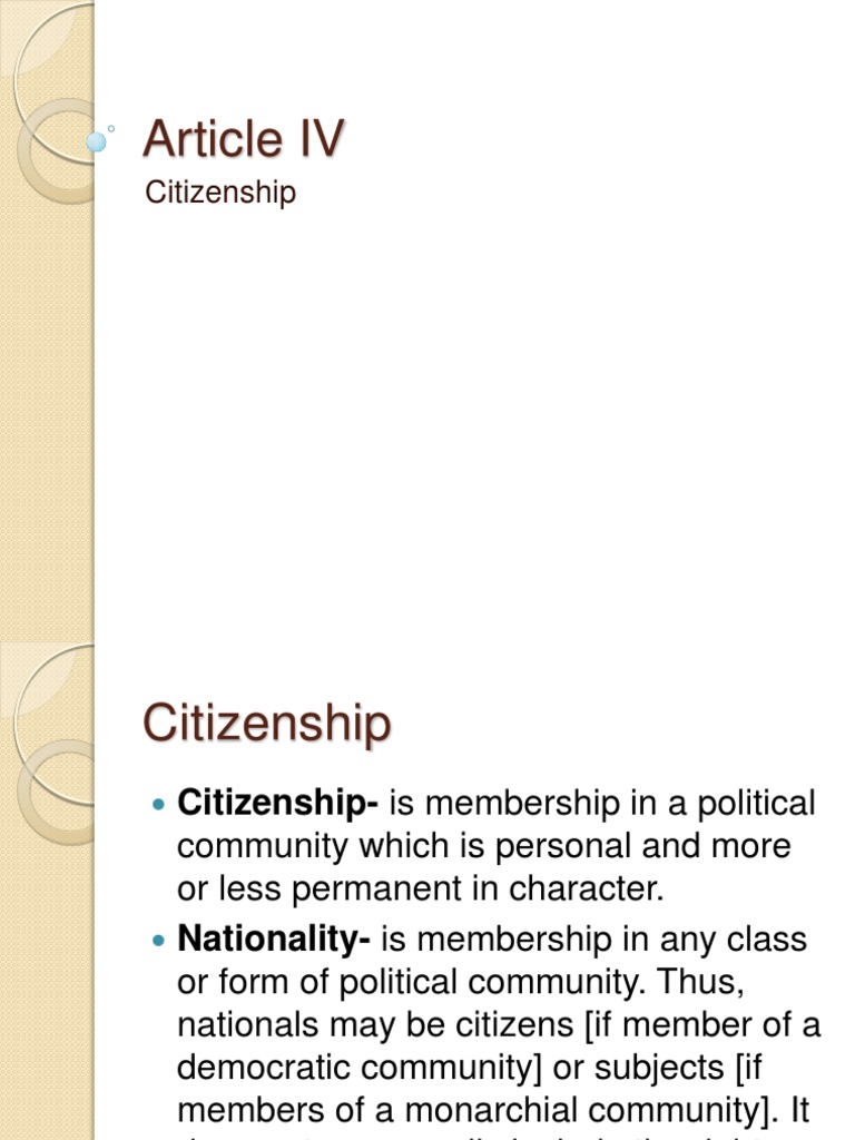 Article IV | PDF | Naturalization | Citizenship