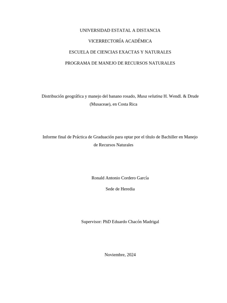 Distribución Geográfica y Manejo Del Banano Rosado, Musa Velutina H ...
