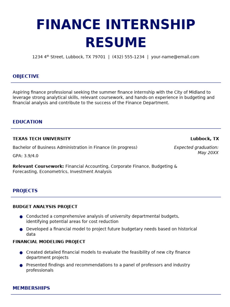 Finance Internship Resume Example Free Download | PDF | Résumé