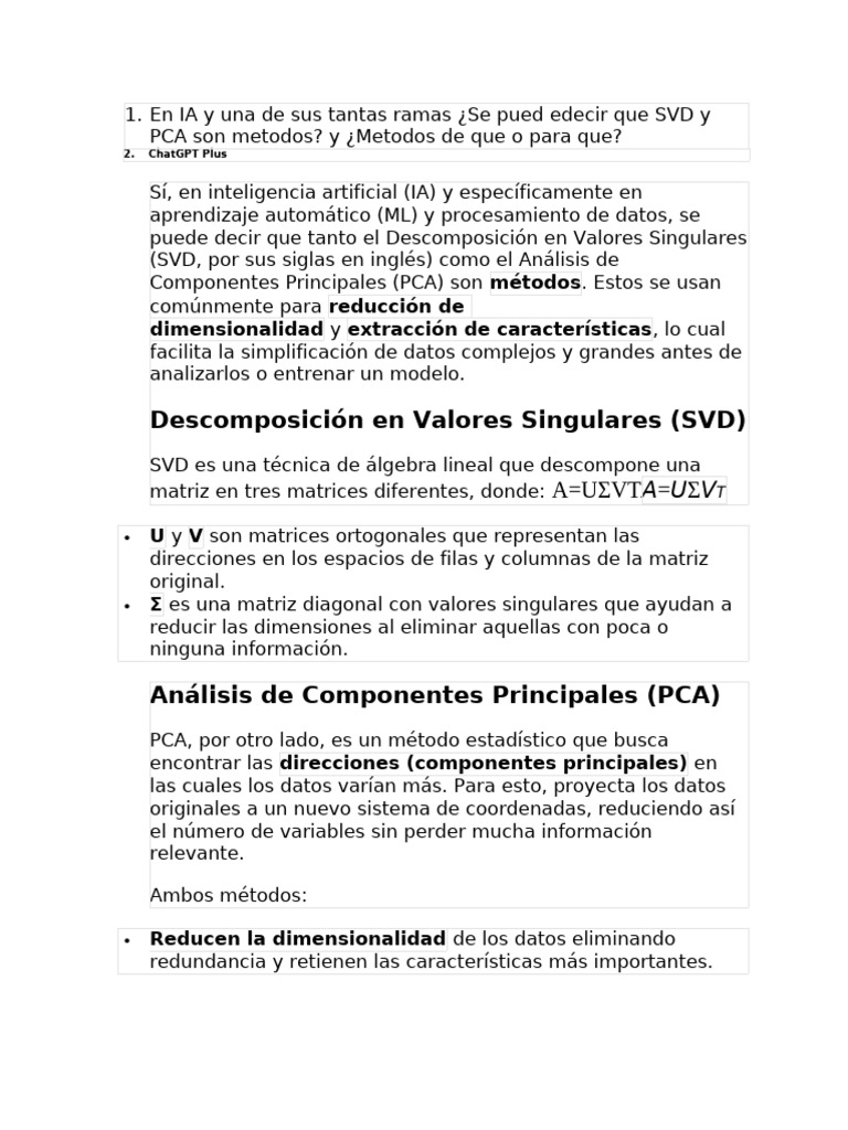 SVD y PCA en IA para ML | PDF | Análisis de componentes principales ...