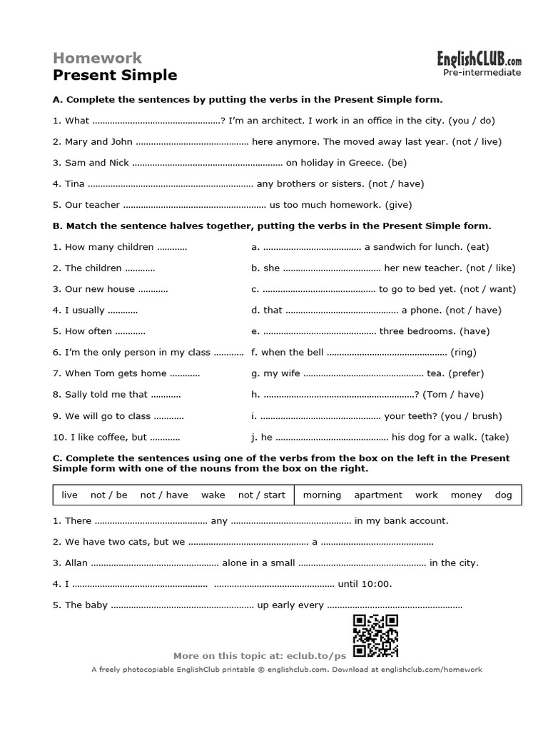 Homework Present Simple | PDF | Syntax | Chess
