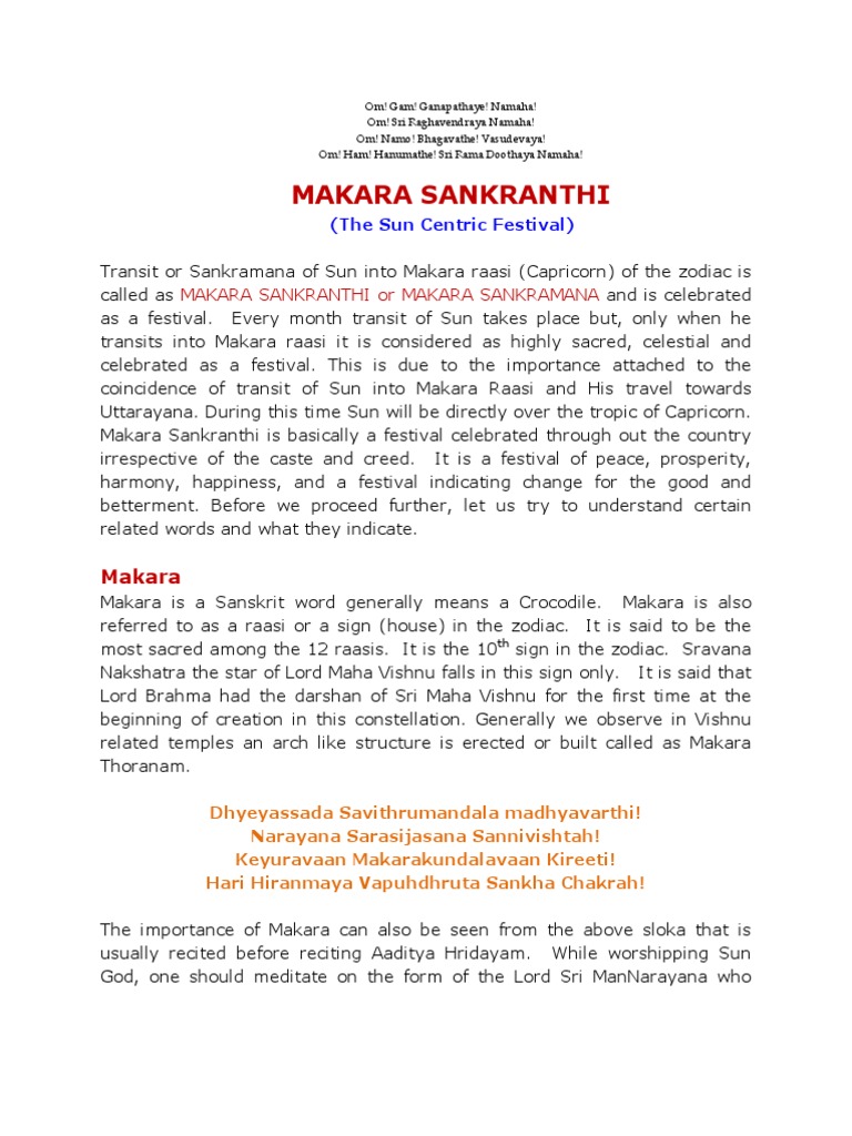 Makara Sankranthi | PDF | Vishnu | Astrological Sign