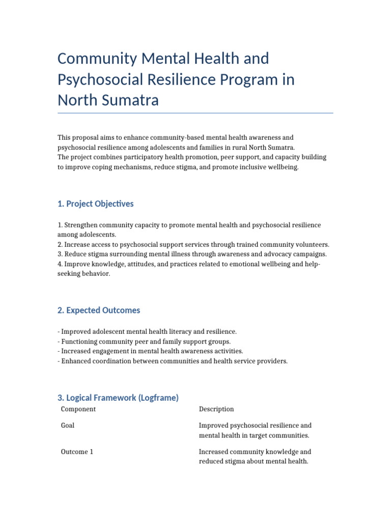Community Mental Health Resilience Proposal North Sumatra | PDF ...