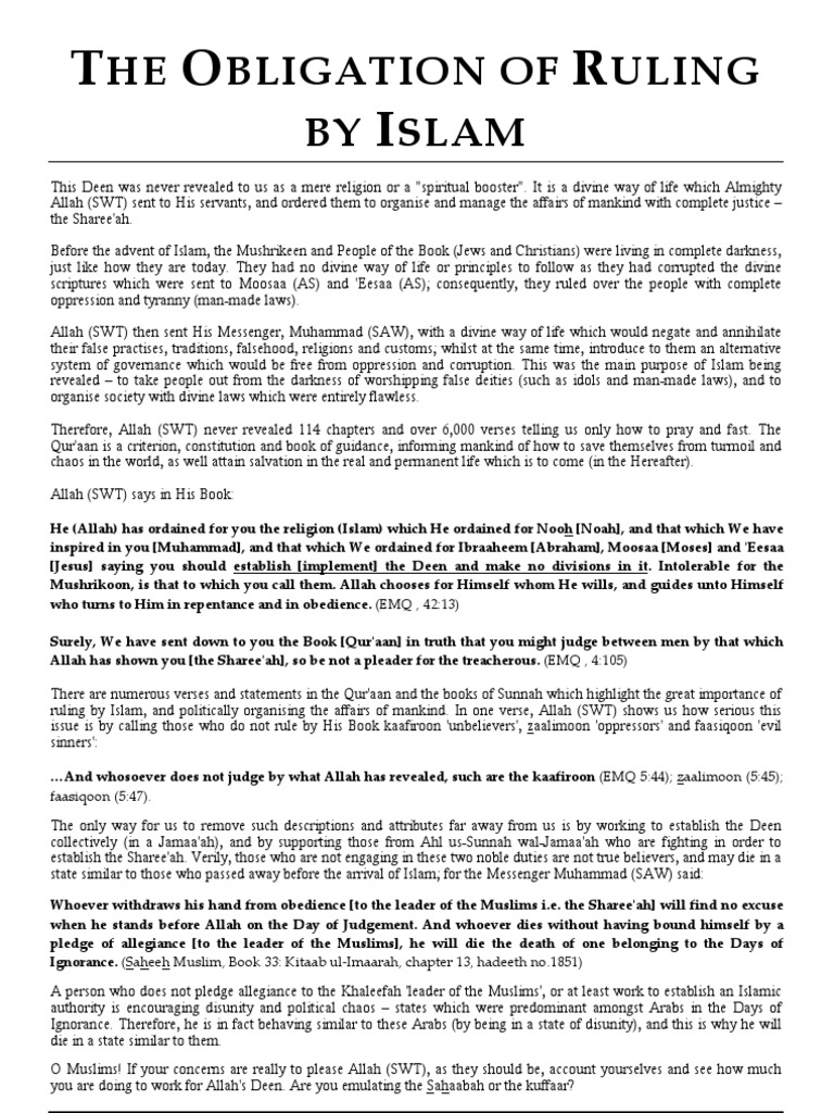 Importance Ruling Islam | PDF | Prophets And Messengers In Islam ...