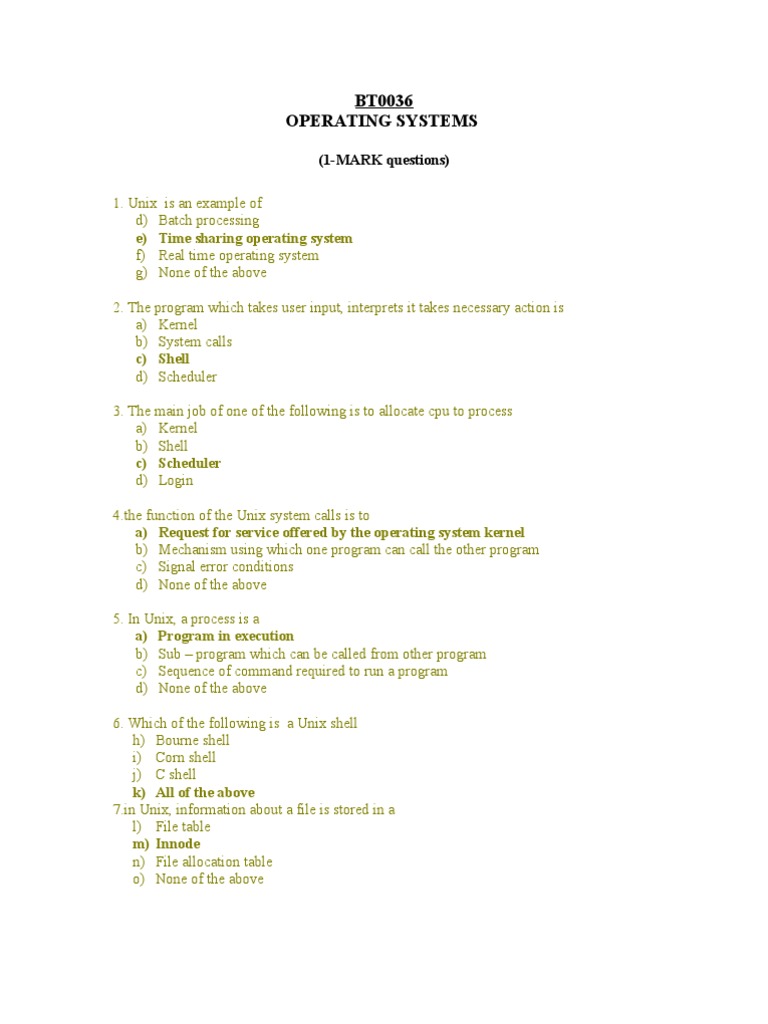 BT0036 OPERATING SYSTEM PAPER 2 (BSciIT SEM 2) | PDF | Operating System | Kernel (Operating System)