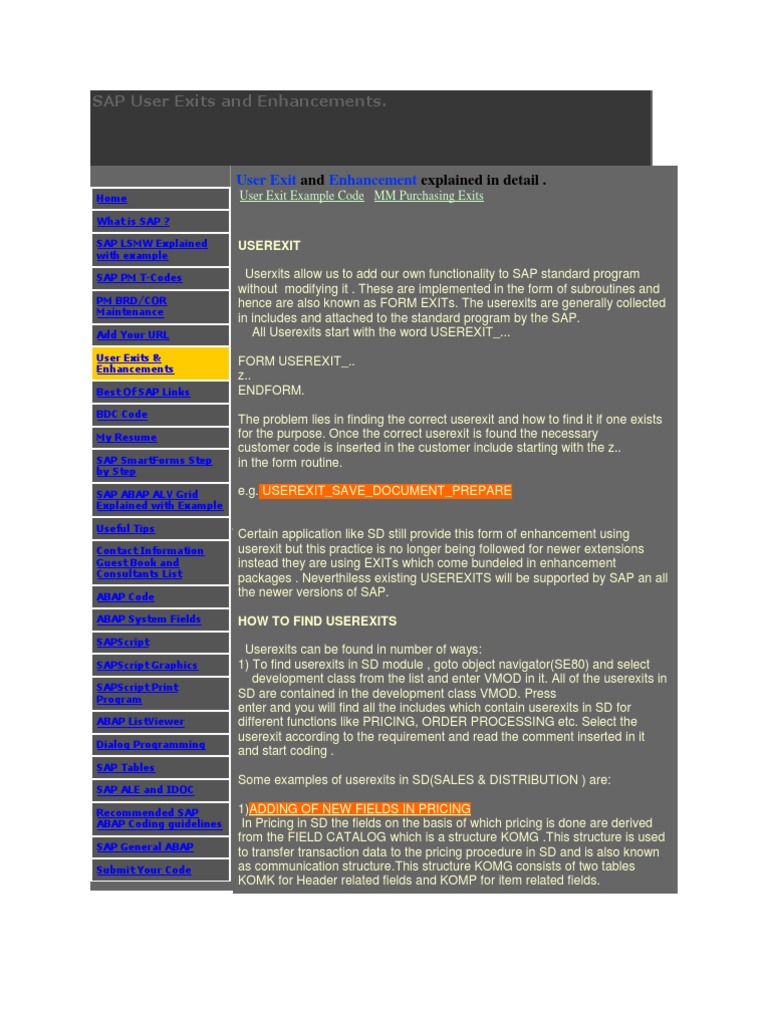 SAP Enhancements | PDF | Parameter (Computer Programming) | Subroutine