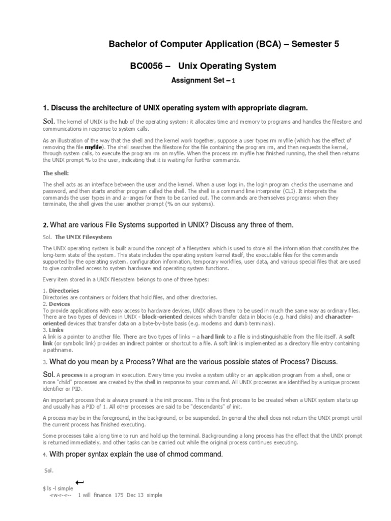 Bachelor of Computer Application (BCA) - Semester 5 BC0056 - Unix Operating System | PDF | Shell ...