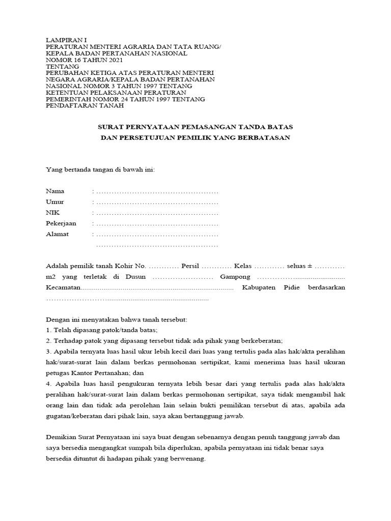 Pernyataan Pemasangan Tanda Batas | PDF