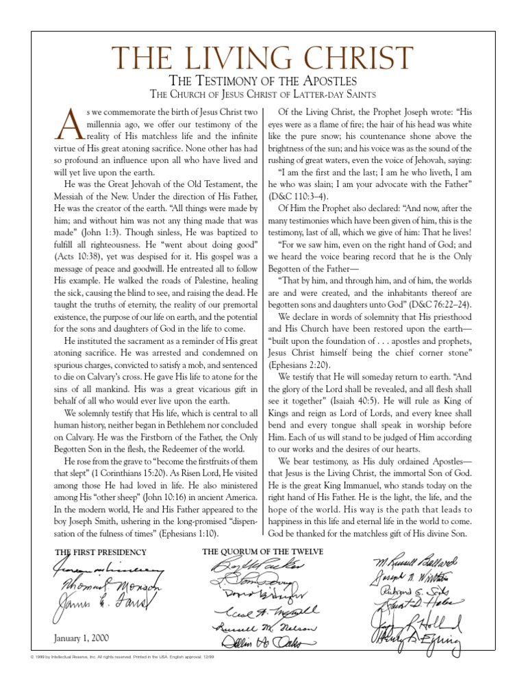 The Living Christ The Testimony of The Apostles | PDF | Atonement In ...