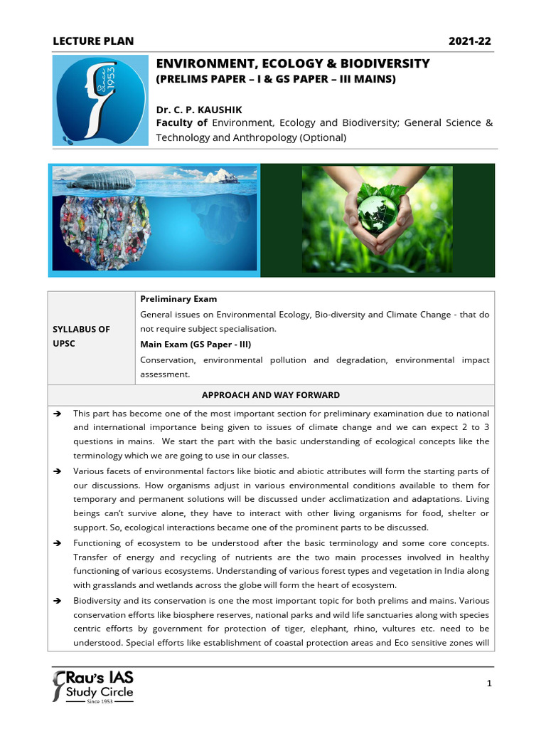 Environment, Ecology & Biodiversity Lecture Plan by C.P. Kaushik | PDF ...
