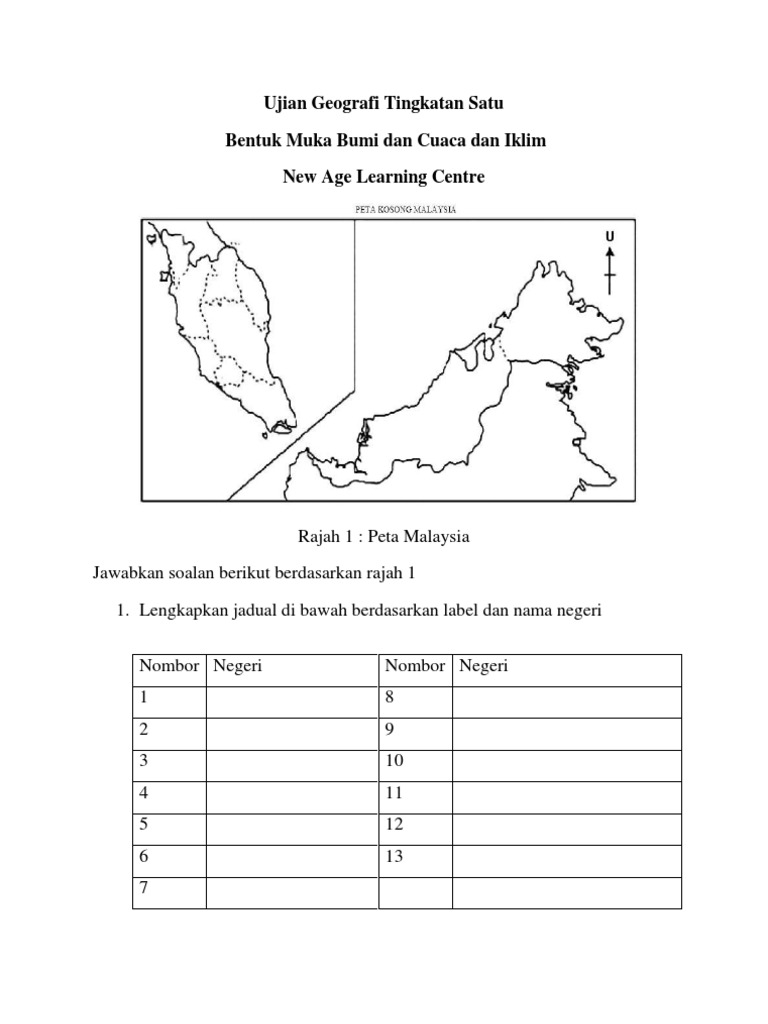 Ujian Geografi Tingkatan Satu | PDF