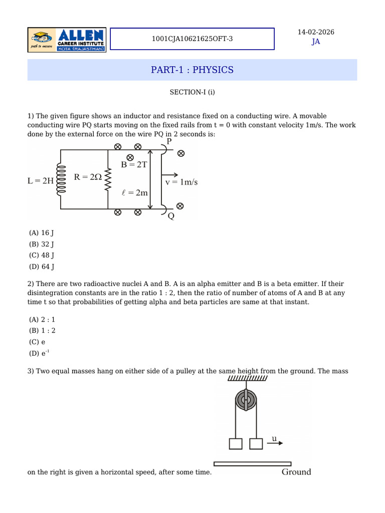 JEE Advanced Full Test-9 | PDF | Acceleration | Oscillation