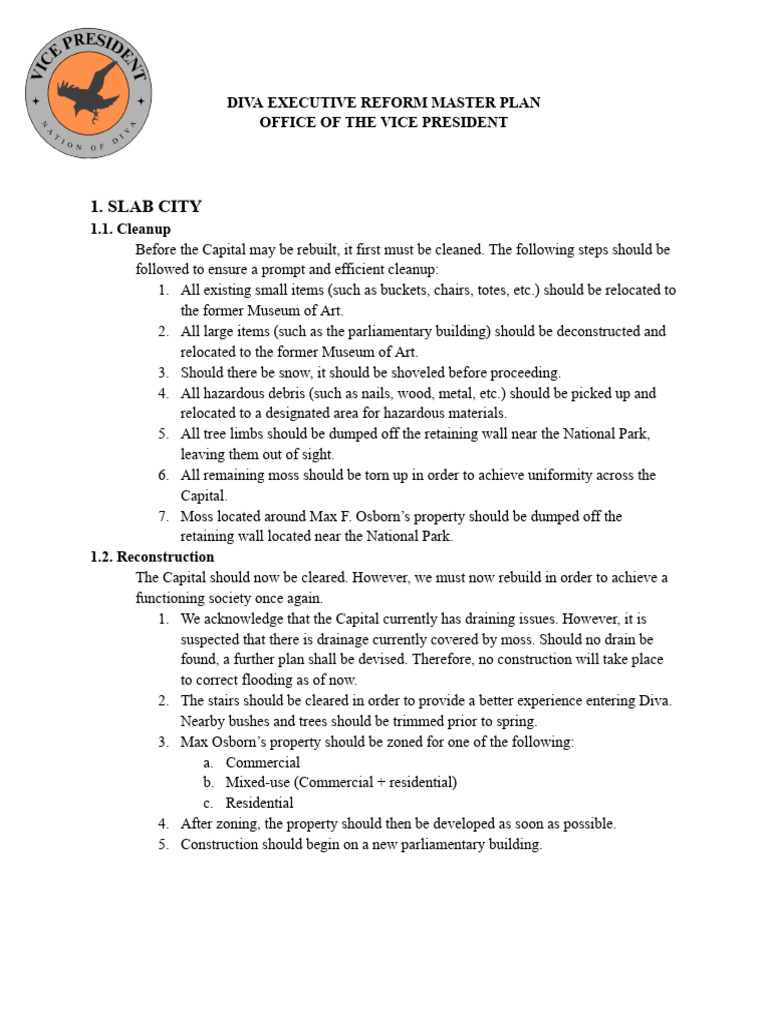 Diva Executive Reform Master Plan | PDF