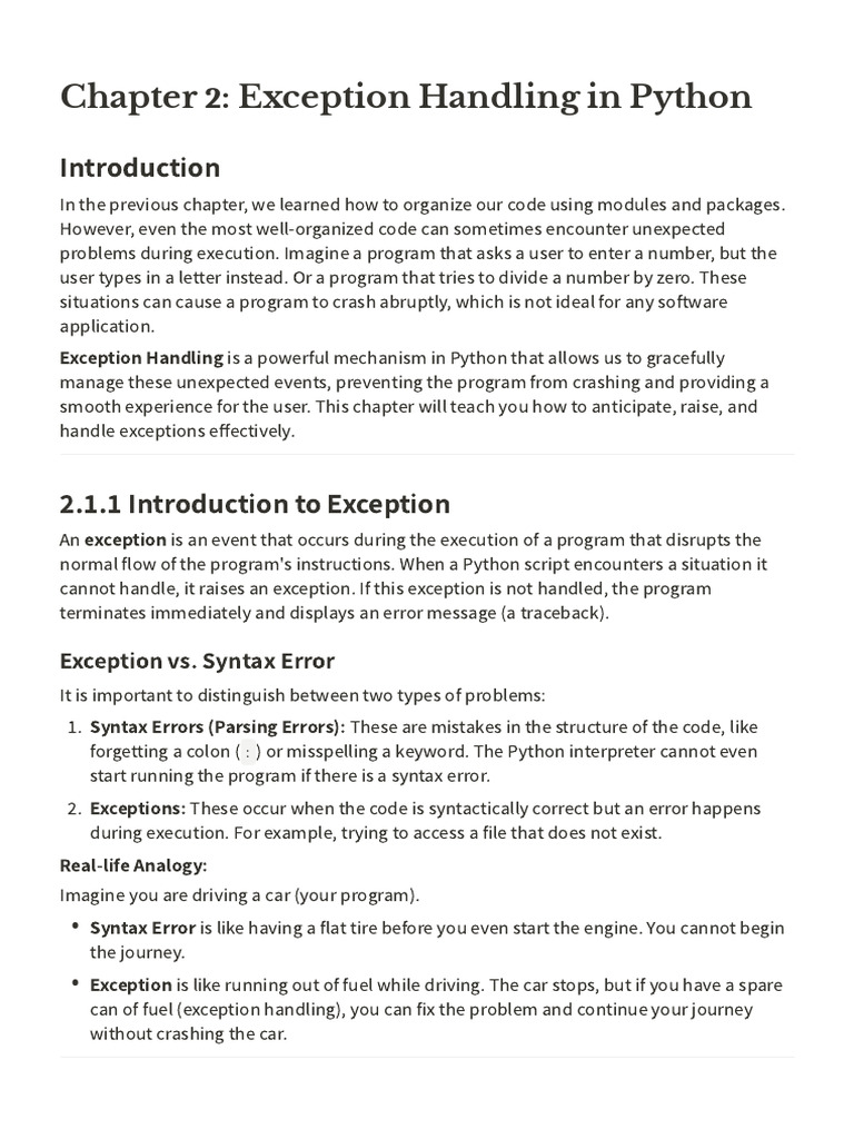 Chapter 2 Exception Handling in Python | PDF