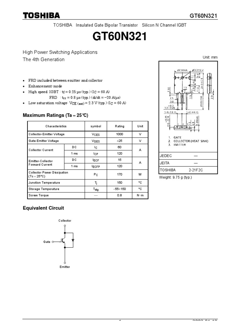 Toshiba GT60N321 IGBT Datasheet | PDF | Field Effect Transistor ...