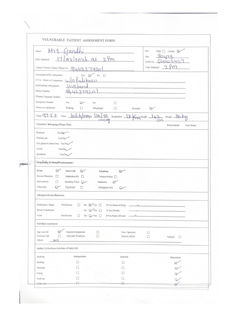 Vulnerable Patient Assessment Form | PDF