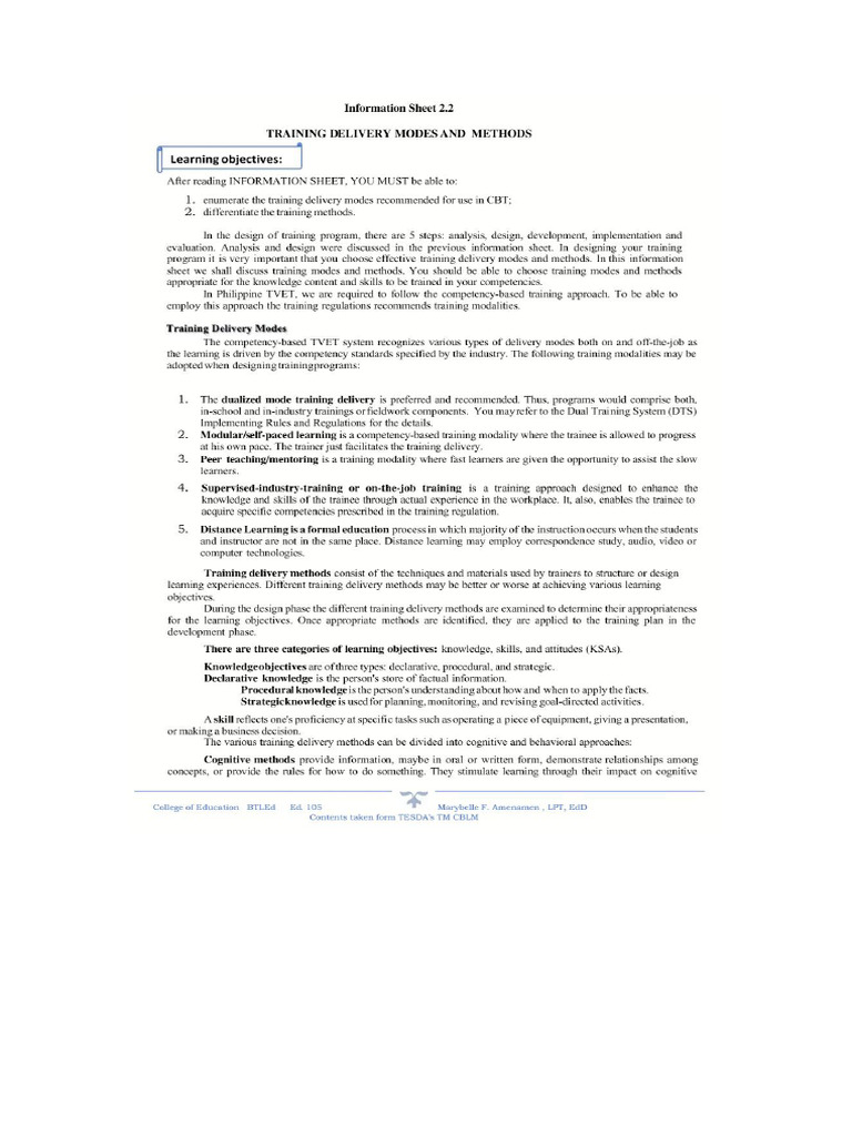 Training Delivery Methods | PDF
