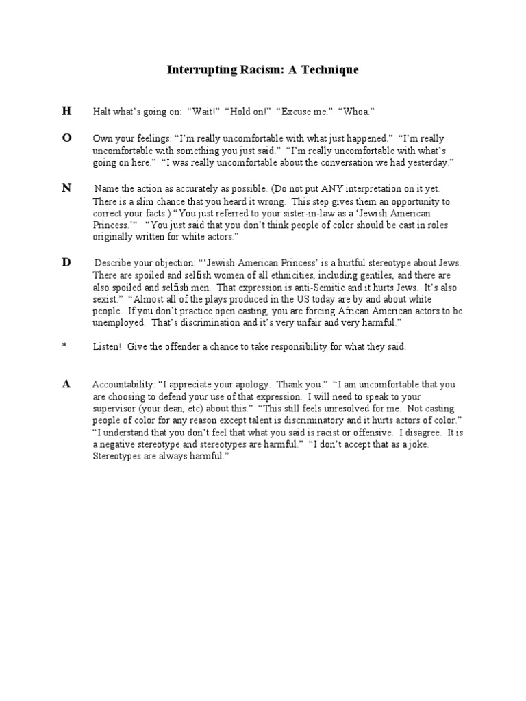 Interrupting Racism Handout | PDF | Racism | Discrimination & Race ...