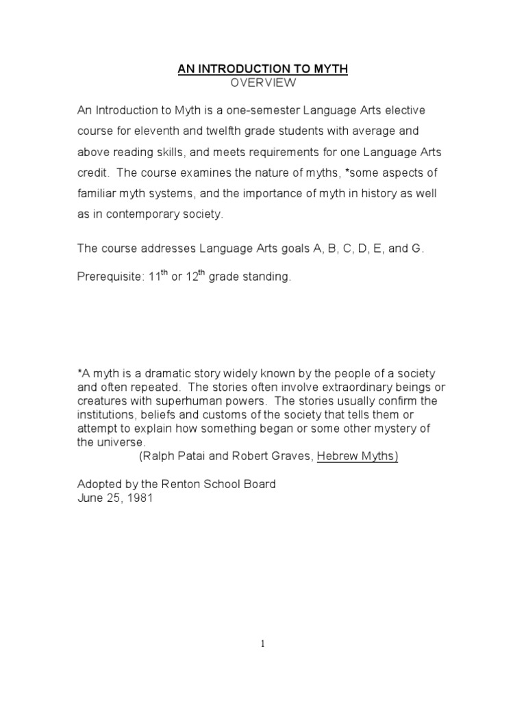 An Introduction To Myth: TH TH | PDF | Mythology | Hero