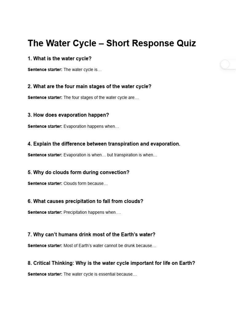Water Cycle Response | PDF