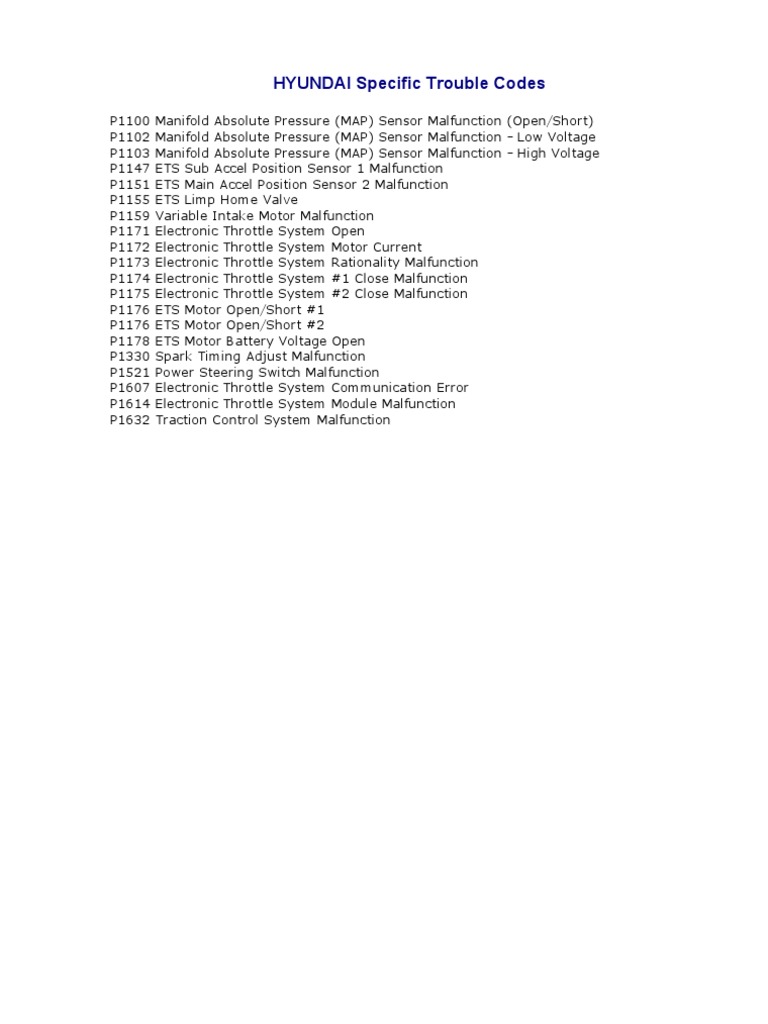 HYUNDAI Specific Trouble Codes | PDF