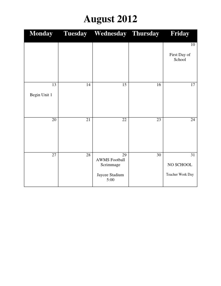 Classroom Calendar Aug 2012 | PDF