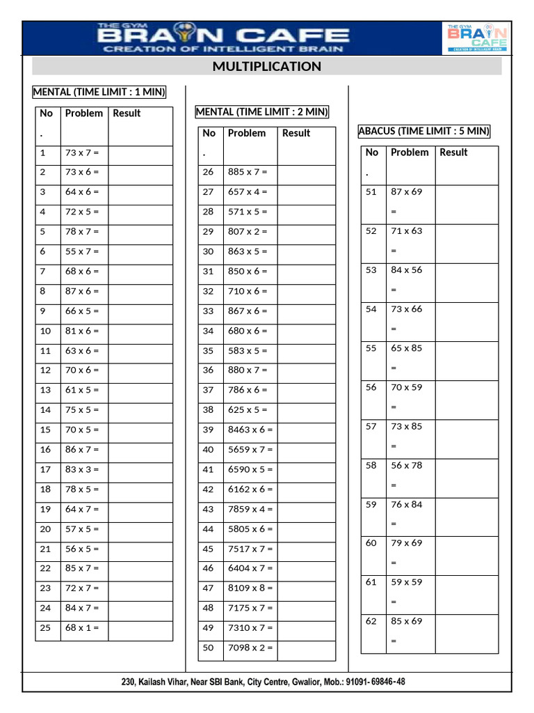 Abacus Practice Sheet Division & Multiplication 16.02.2026 | PDF