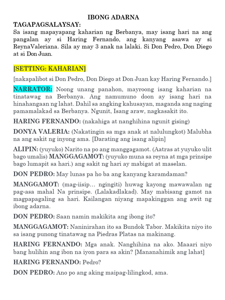 Ibong Adarna Iskrip | PDF