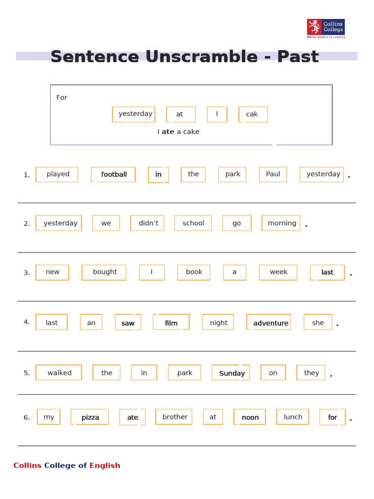 Past Simple - Unscramble Sentences | PDF