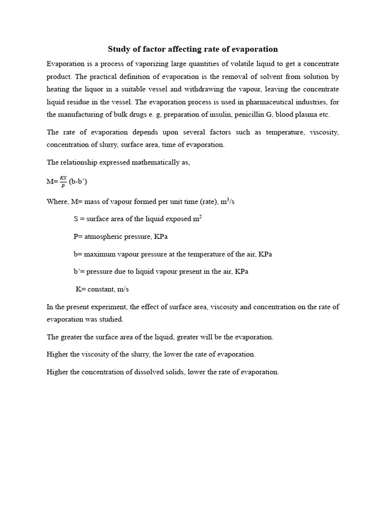 Study of Factor Affecting Rate of Evaporation 1 | PDF