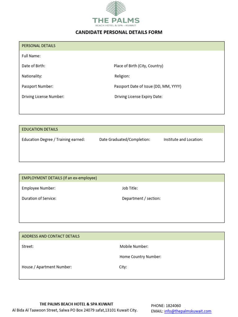 Candidate Personal Details Form | PDF