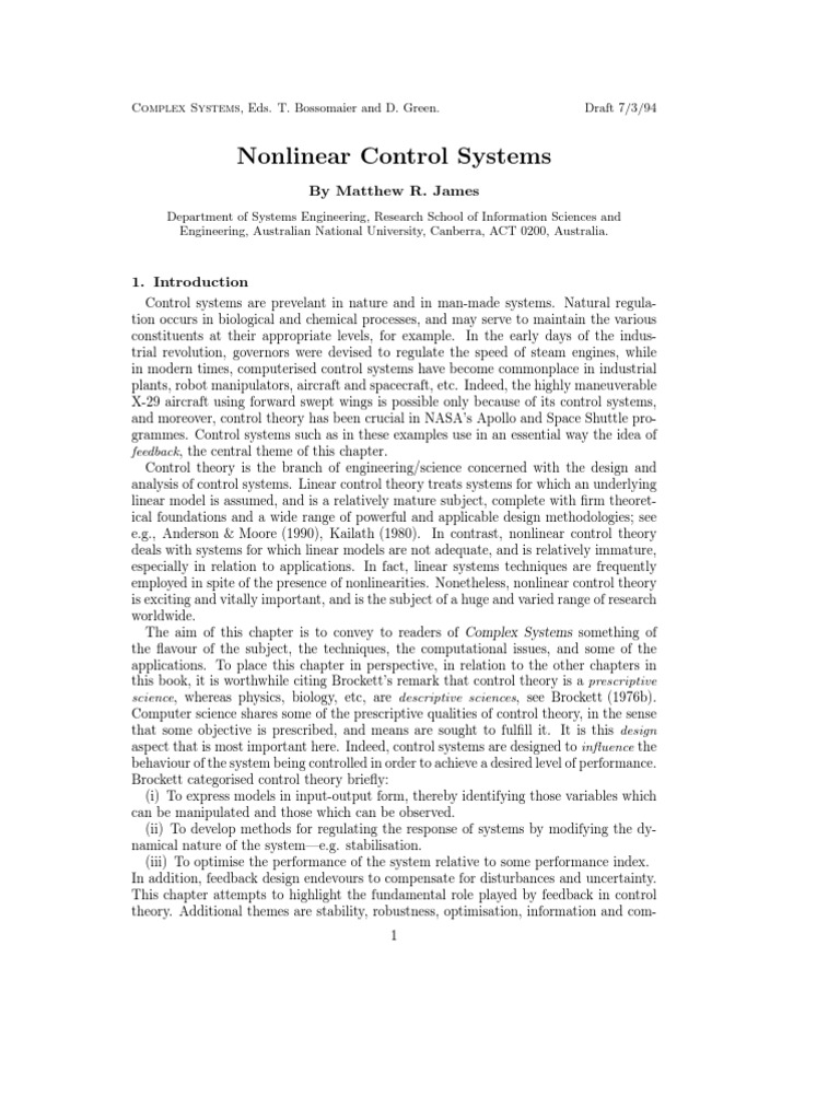 Nonlinear Control Systems | PDF | Control Theory | Optimal Control