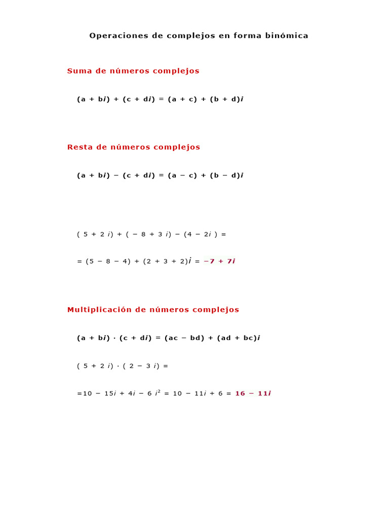 1g_ Operaciones Con Numeros Complejos | PDF
