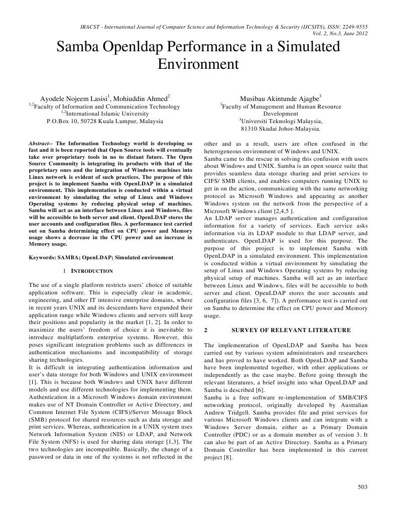 Samba Openldap Performance in A Simulated Environment: Ayodele Nojeem ...