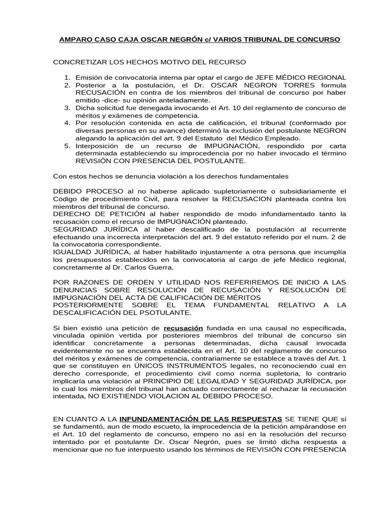 Amparo Caso Caja Oscar Negrón c | PDF | Debido al proceso | Justicia