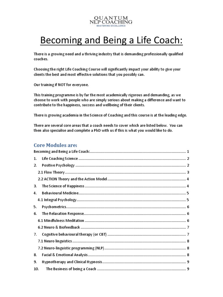 Becoming and Being A Life Coach | PDF | Neuro Linguistic Programming ...