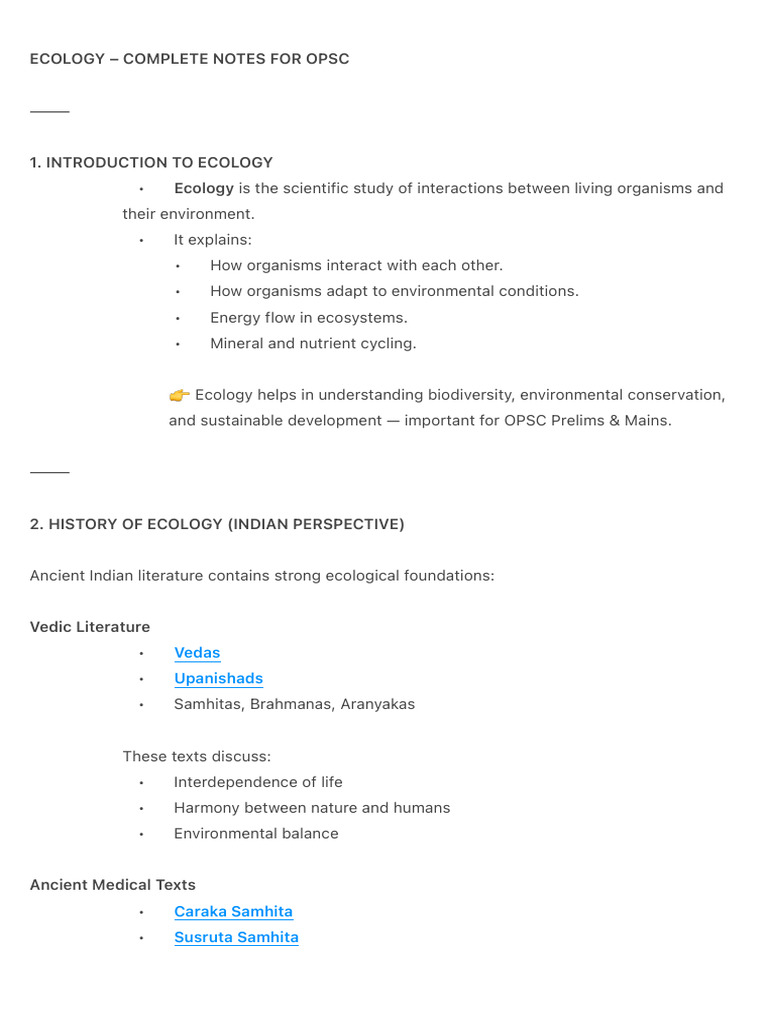 Ecology - Complete Notes For Opsc | PDF | Ecosystem | Ecology